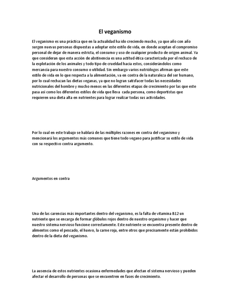 Texto Argumentativo El Veganismo | PDF | Veganismo | Dieta