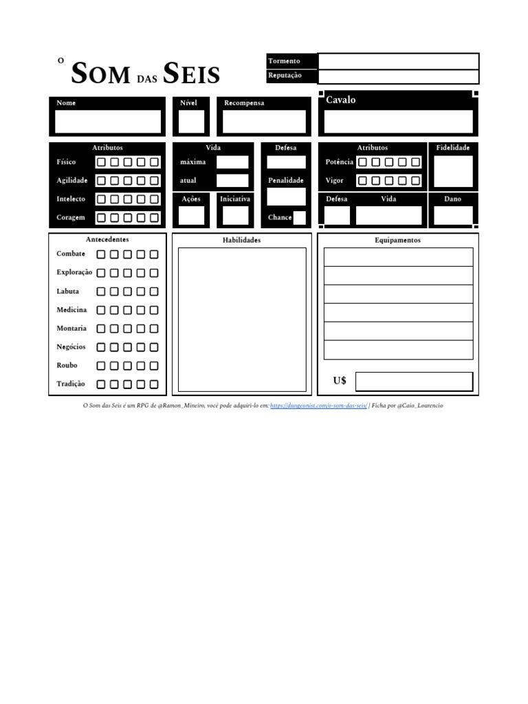 O Som Das Seis - Ficha de Personagem | PDF
