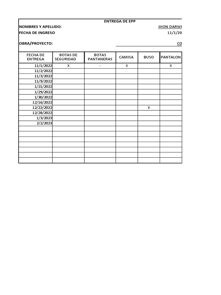 Relacion de Entrega de Epp | PDF