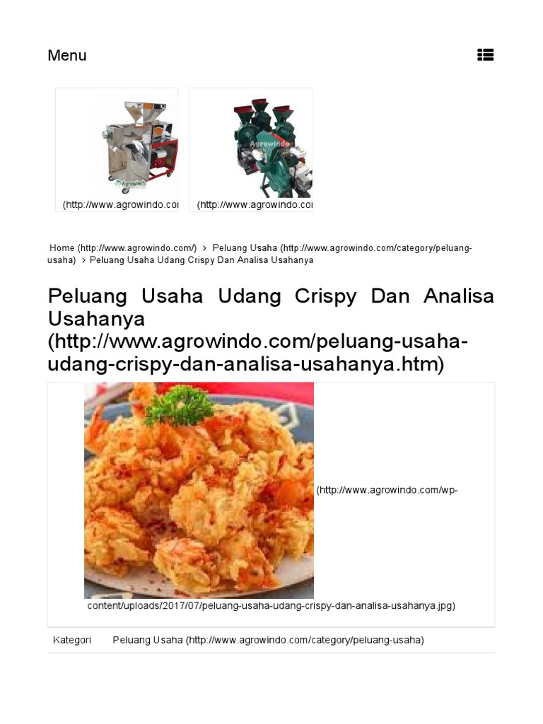 Peluang Usaha Udang Crispy Dan Analisa Usahanya - Agrowindo | PDF