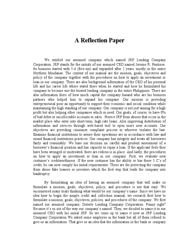 Credit and Collection Reflection | PDF | Loans | Private Sector