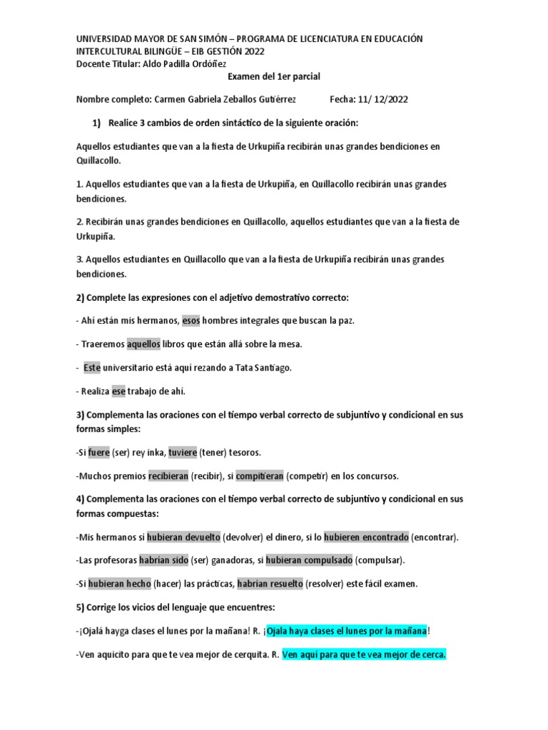 1er Parcial 20221211 Gabriela Zeballos | PDF | Sintaxis | Ciencia cognitiva