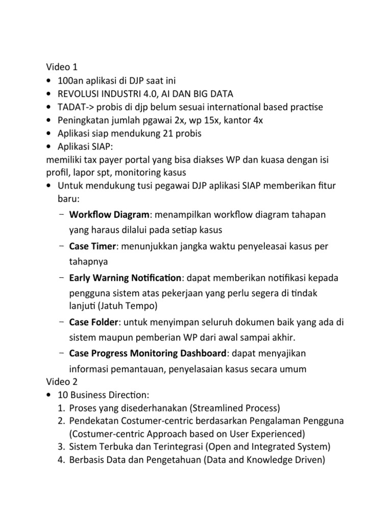 Rangkuman Video PROBIS SIAP | PDF