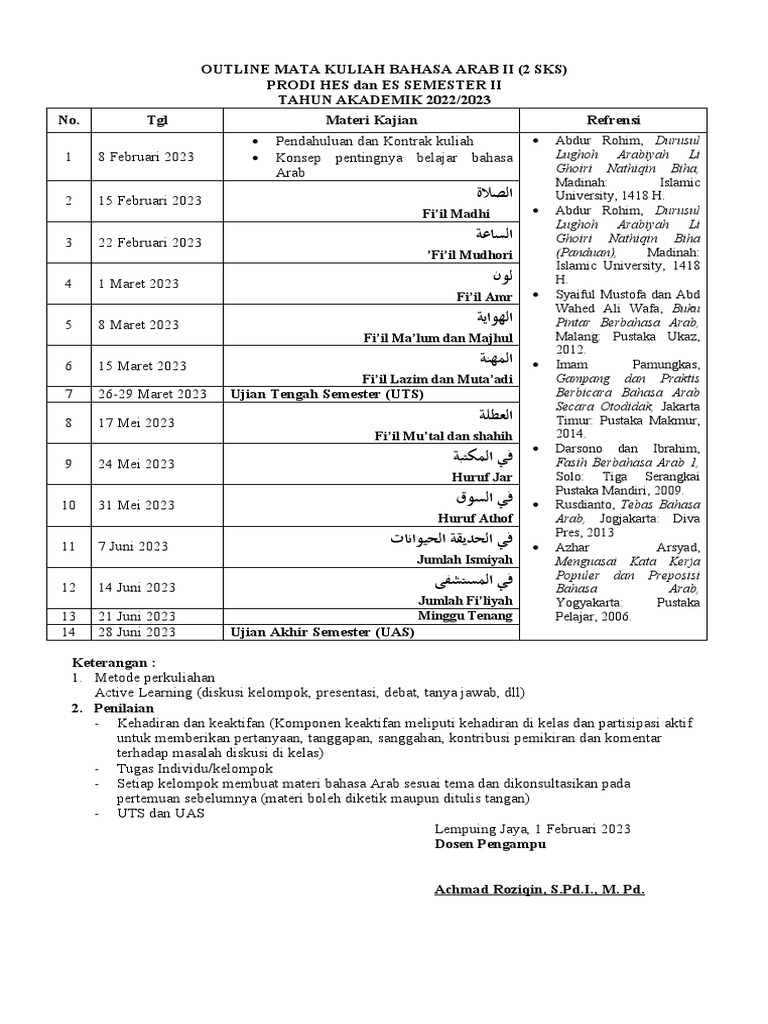 Bahasa Arab II Mata Kuliah 2 SKS | PDF