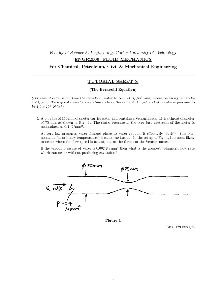 ENGR2000 Tutorial A05 Problems | PDF | Fluid Dynamics | Pressure