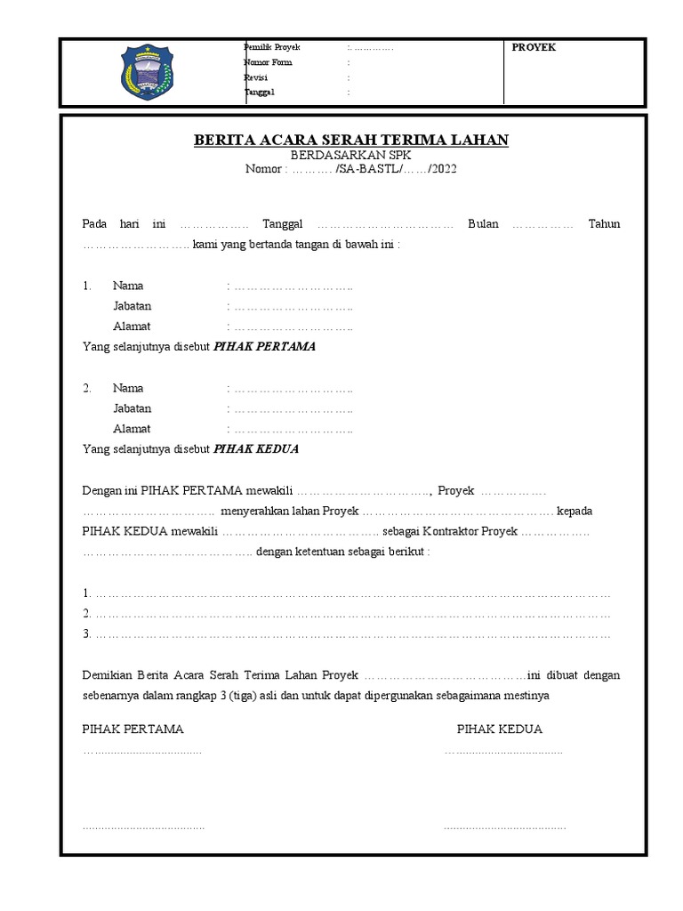Formulir Berita Acara Serah Terima Lahan | PDF