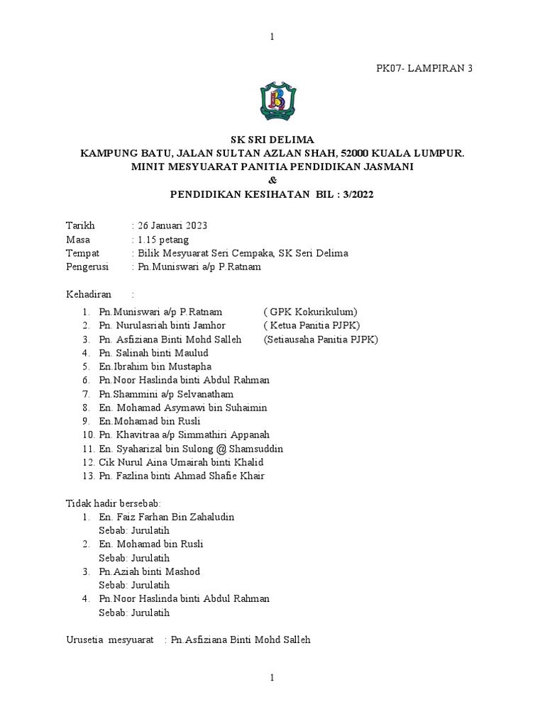 Minit Mesyuarat PJPK Bil 2-2022 | PDF