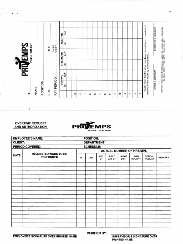 DTR & Ot Form For 1-15 Cut Off | PDF