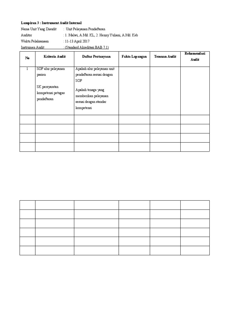Lampiran 3 (Instrument Audit Internal) | PDF