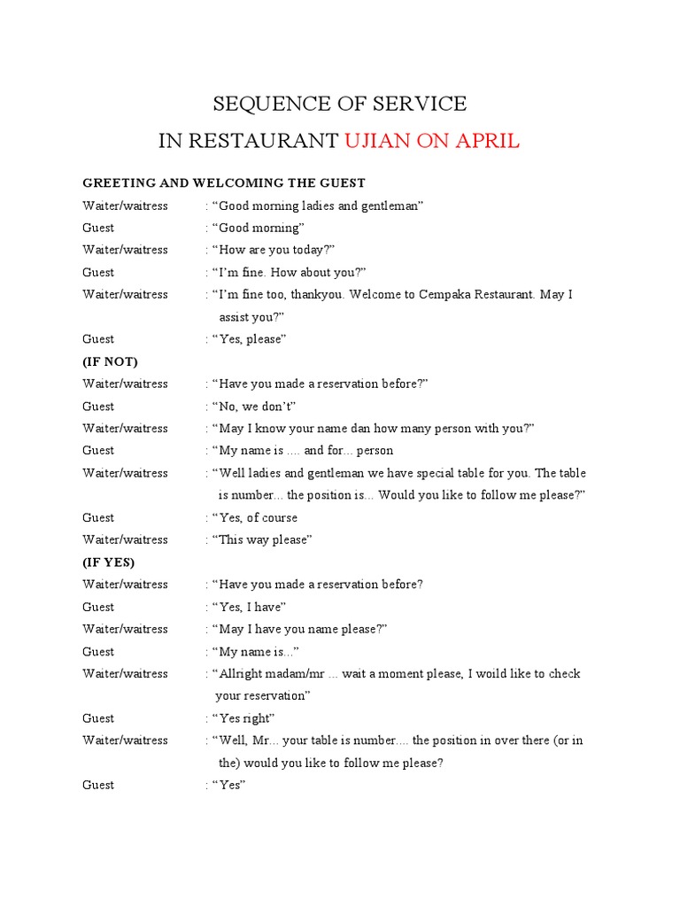 Sequence of Service | PDF | Waiting Staff | Hors D'oeuvre
