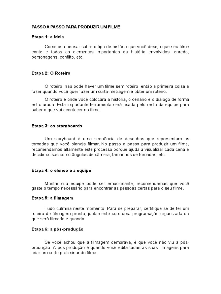 Passo A Passo para Produzir Um Filme | PDF | Roteiro | Animação