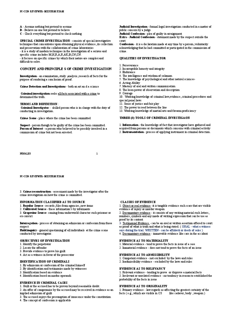 Reviewer Cdi4 | PDF | Confession (Law) | Evidence