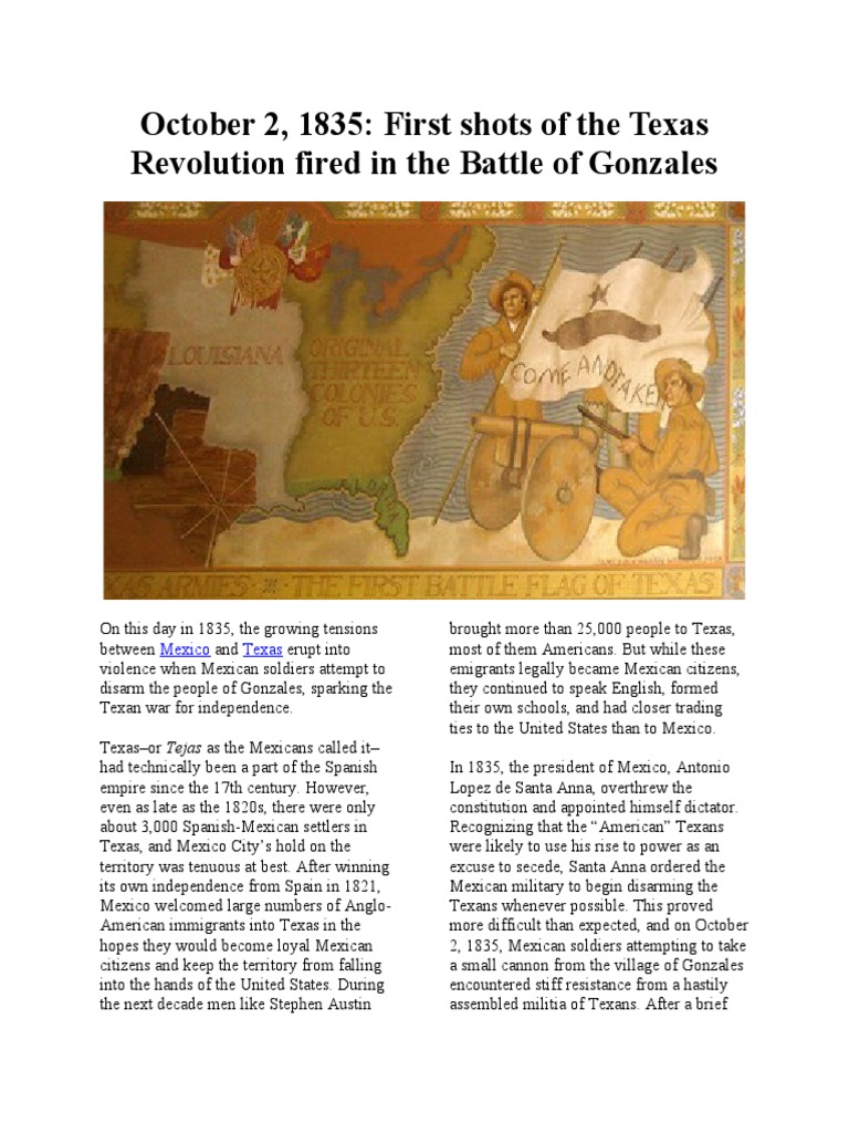 Battle of Gonzales: Texas Revolution's Start | PDF | Mexican Texas ...