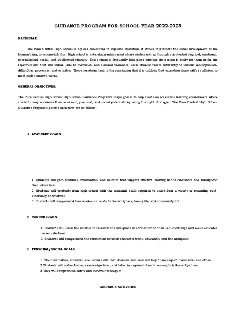 Guidance Program | PDF | School Counselor | Counseling Psychology