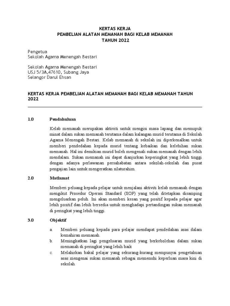 Kertas Kerja Program Minda Sihat Badan Cerdas 2021 | PDF