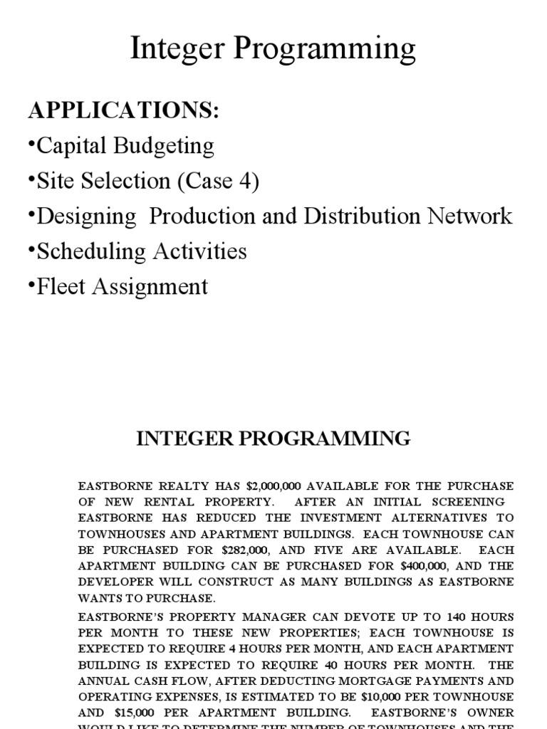 Integer Programming Pdf Computer Programming Applied Mathematics