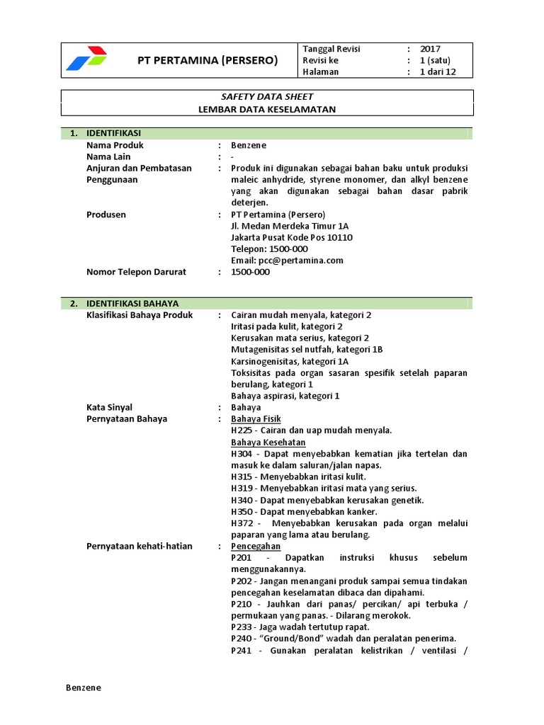 SDS Benzene - Rev2 | PDF