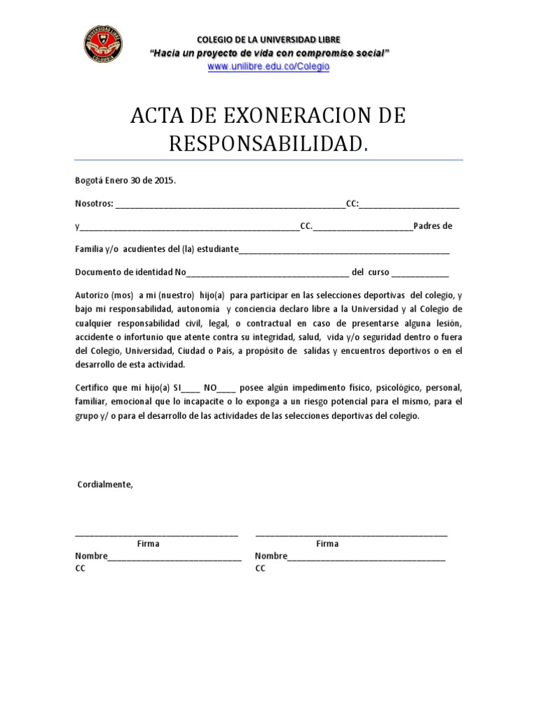 Microsoft Word - FORMATO ACTA DE EXONERACIÓN | PDF