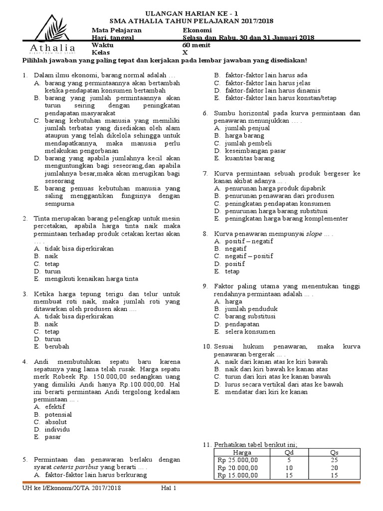 SOAL PERMINTAAN DAN PENAWARAN 2018 Baru TNP Kunci | PDF