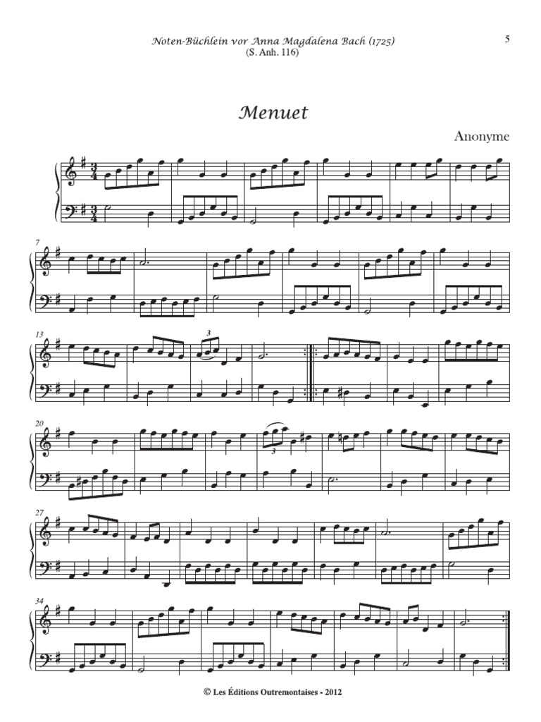 Minuet en Sol Mayor - Bach | PDF