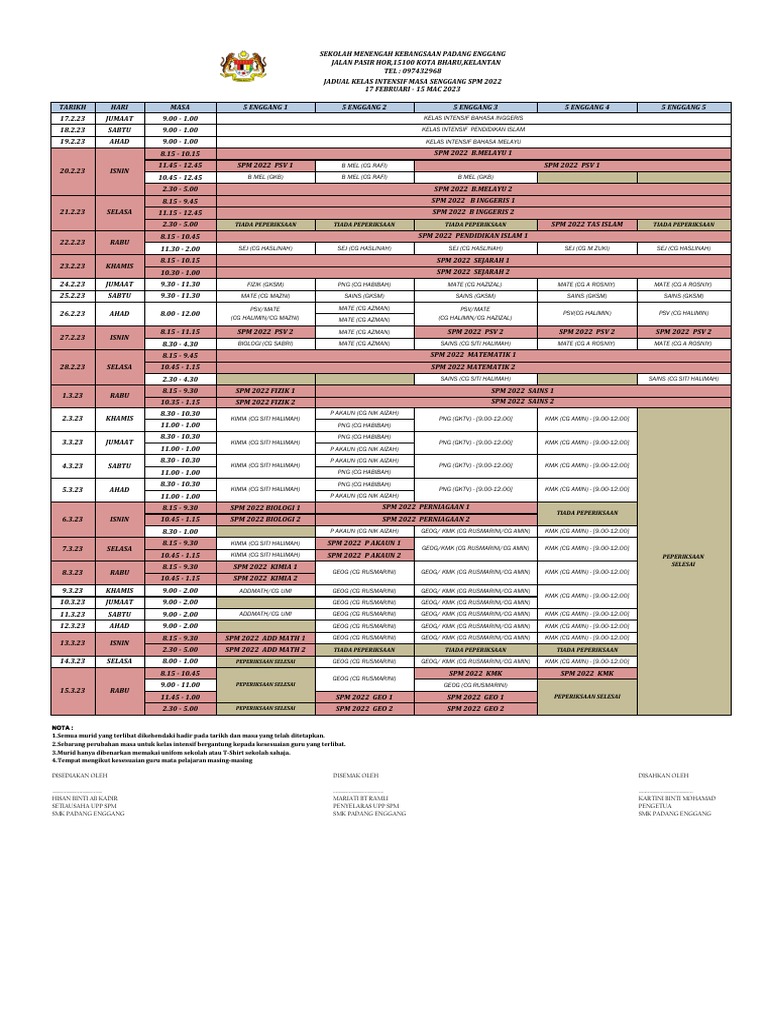 Jadual Masa Senggang SPM 2022 | PDF