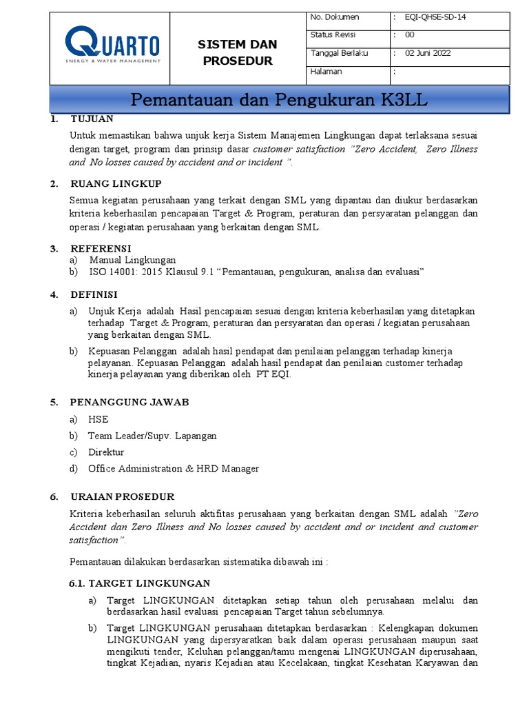 Prosedur Pemantauan K3LL | PDF