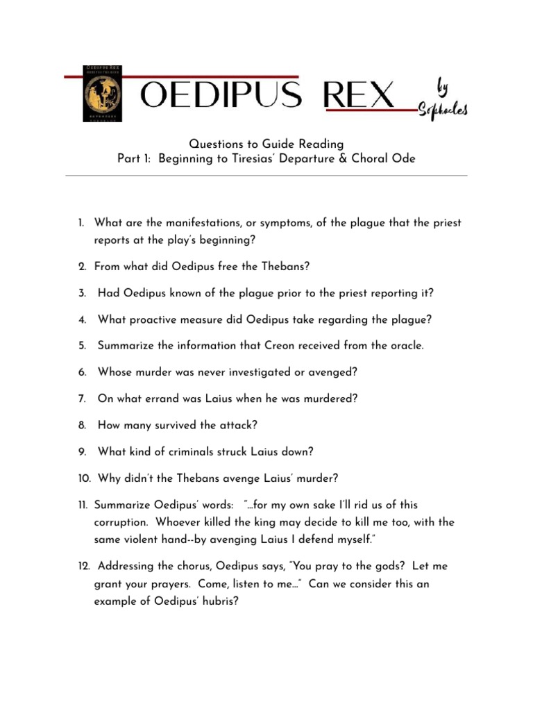 Oedipus the King: Part 1 Study Questions | PDF | Oedipus