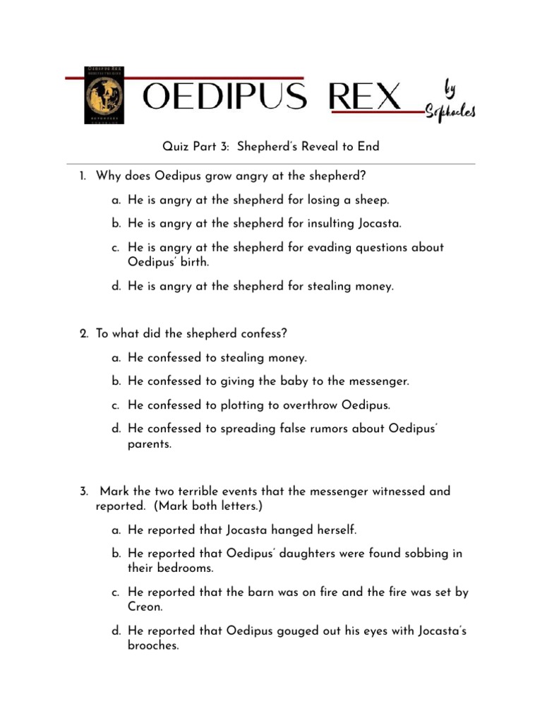 TPT Oedipus Part 3 Quiz | PDF