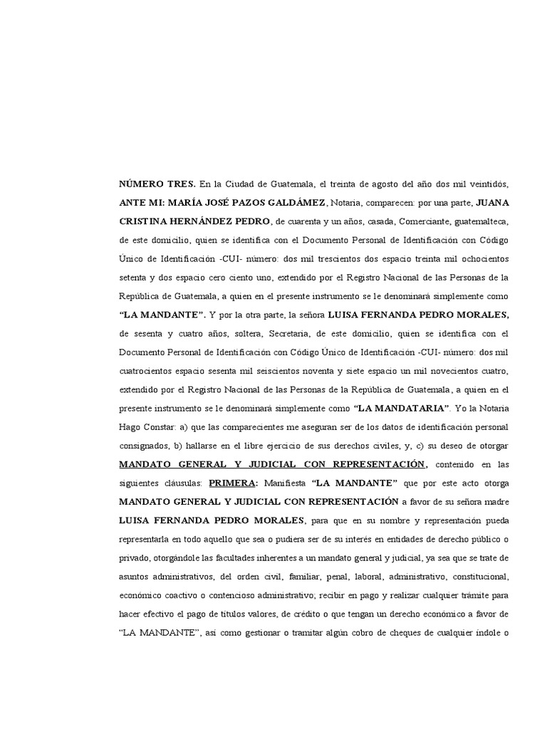 EJEMPLO DE CONTRATO DE MANDATO GENERAL Y JUDICIAL CON REPRESENTACIÓN ...