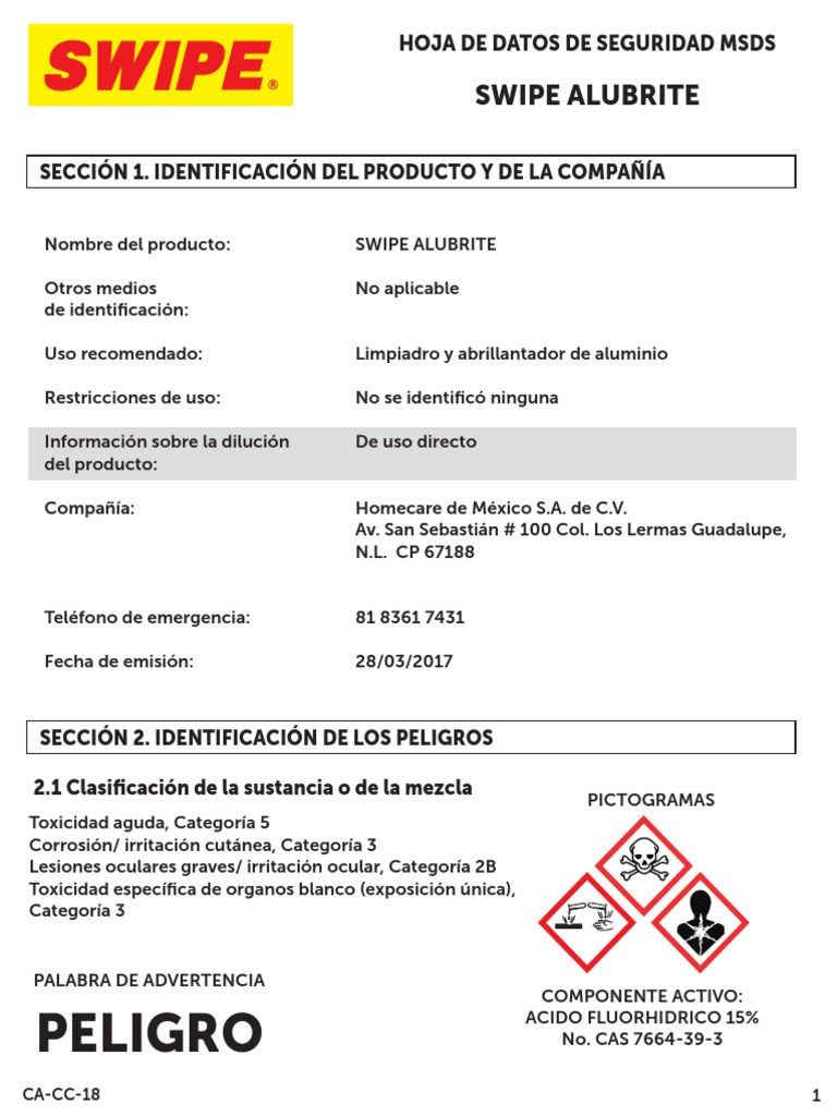 Ficha Técnica de Swipe Alubrite | PDF | Reciclaje | Residuos
