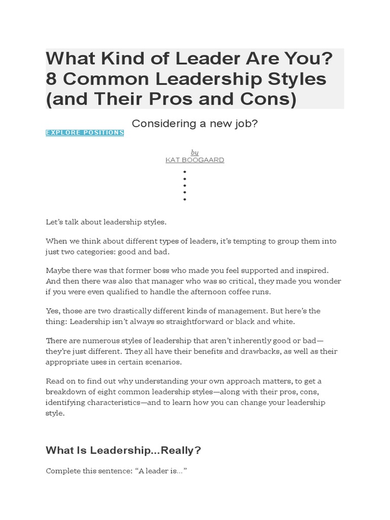 8 Leadership Styles | PDF | Leadership | Servant Leadership