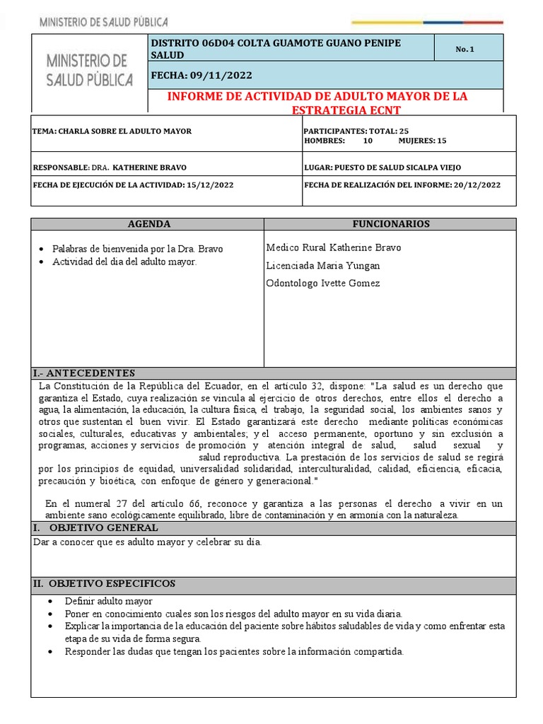 Informe Charla Adulto Mayor | PDF | Género y desarrollo