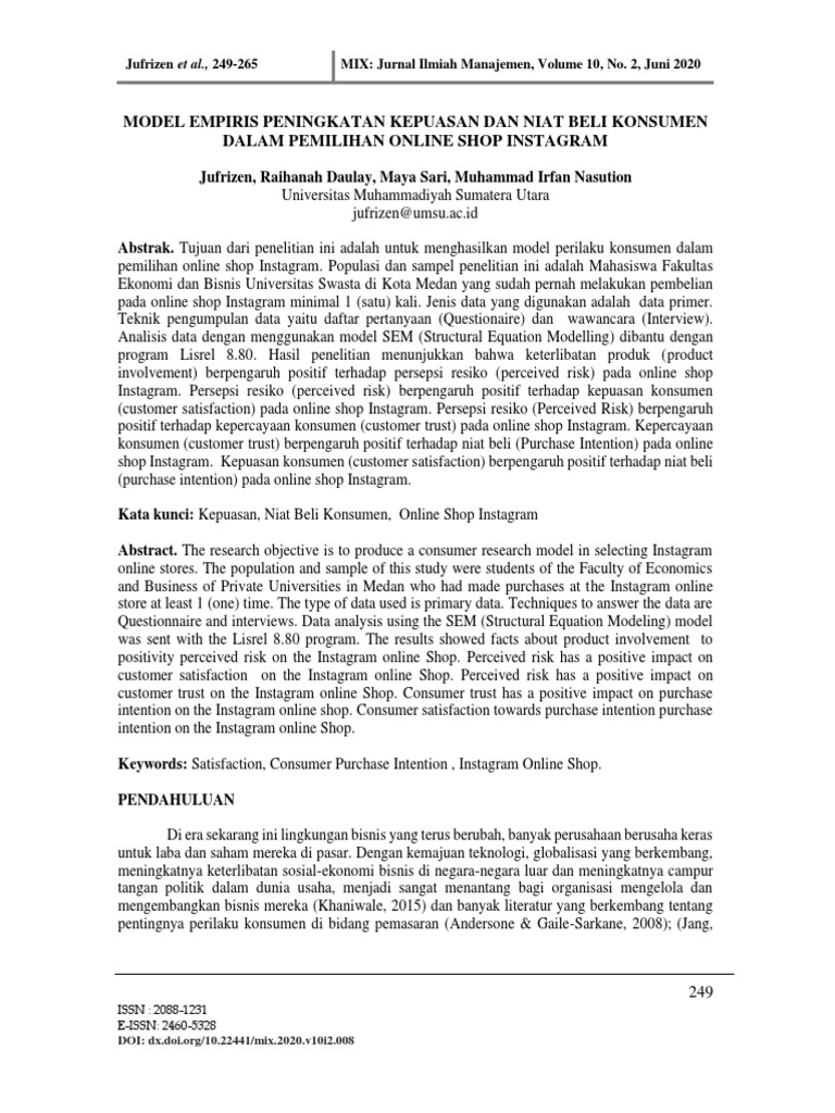 Model Empiris Peningkatan Kepuasan Dan Niat Beli Konsumen Dalam ...