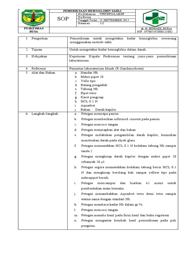 Sop Pem HB Sahli | PDF