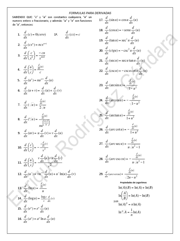 Formulas Calculo Diferencial e Integral 2020 | PDF | Matemáticas | Aritmética