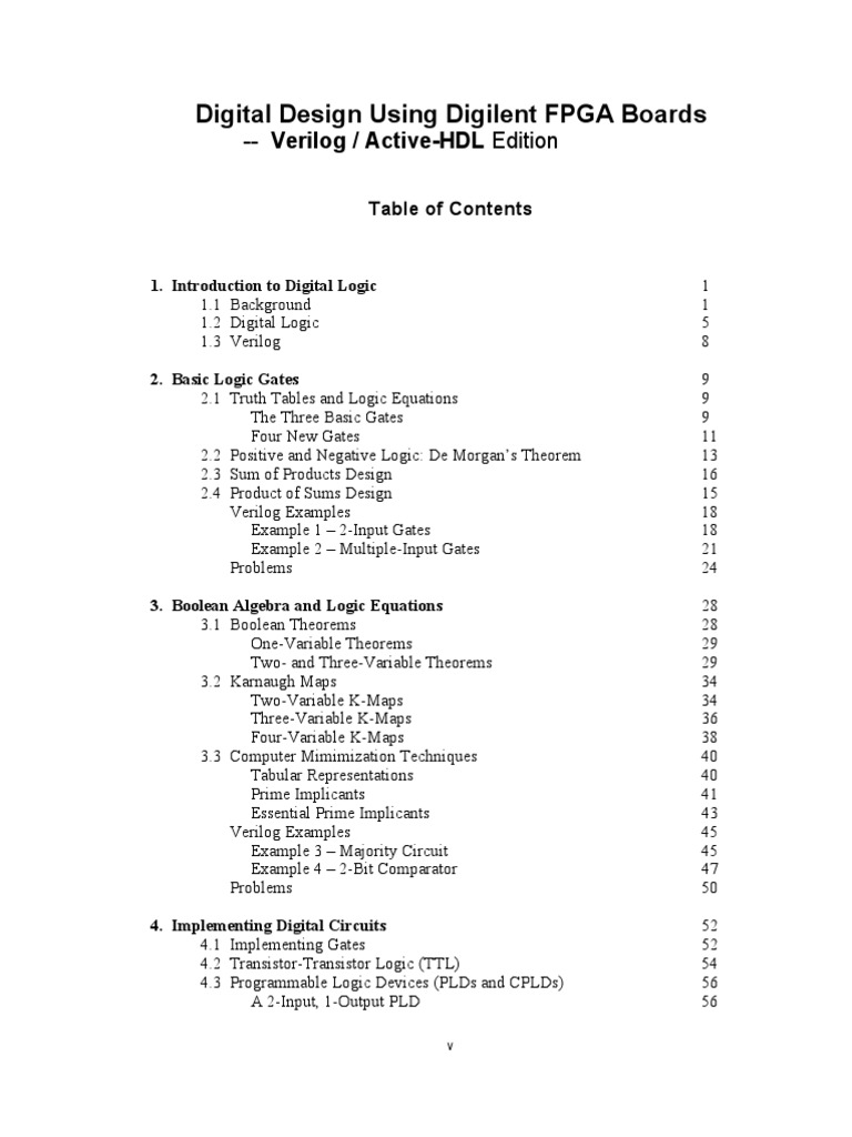 TOC From Digital Design Using Digilent FPGA Boards-Verilog | PDF | Logic Synthesis | Field ...