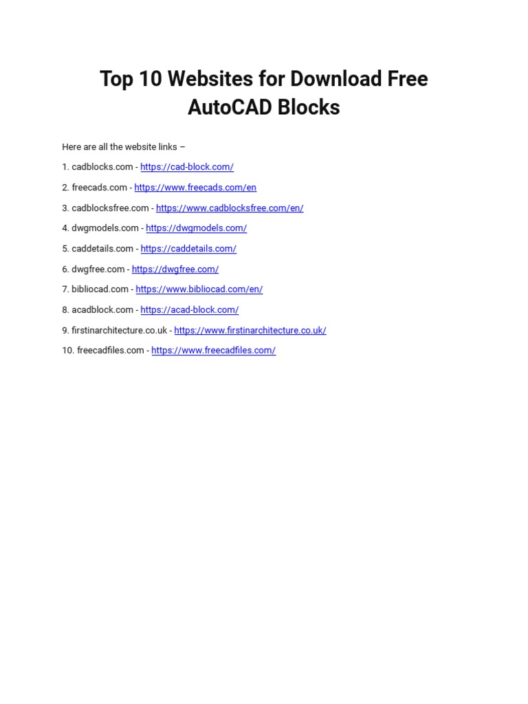 Top 10 Websites For Download Free AutoCAD Blocks | PDF