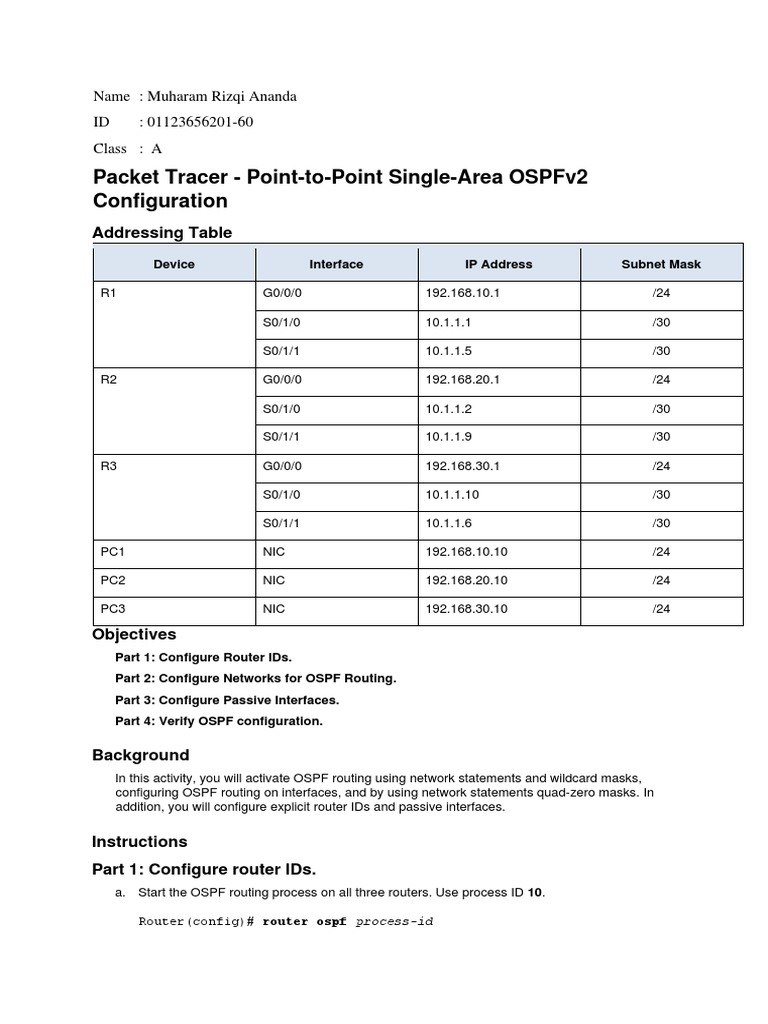 Point-to-Point Single-Area OSPFv2 Configuration | PDF | Router (Computing) | Computer Network