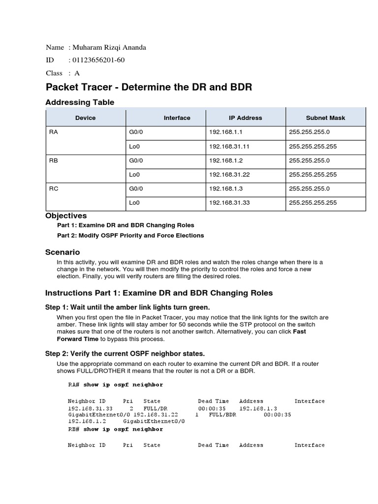 Determine DR and BDR by Modifying OSPF Priority | PDF | Computer ...