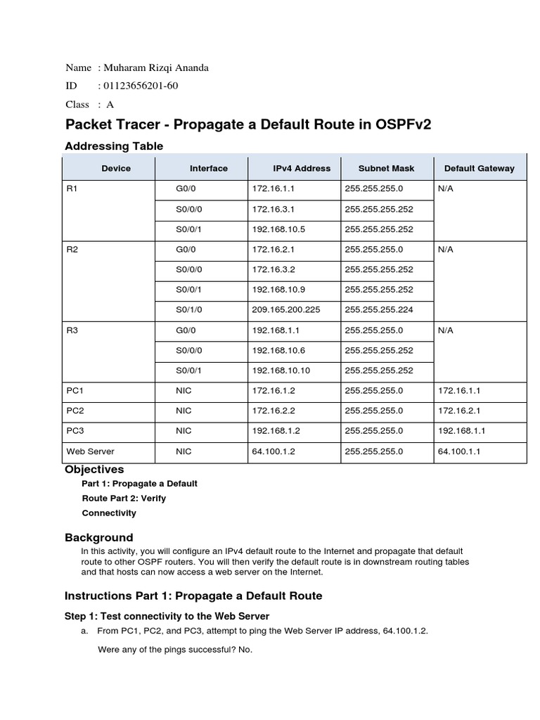Propagate A Default Route in OSPFv2 | PDF | Computer Architecture | Network Layer Protocols