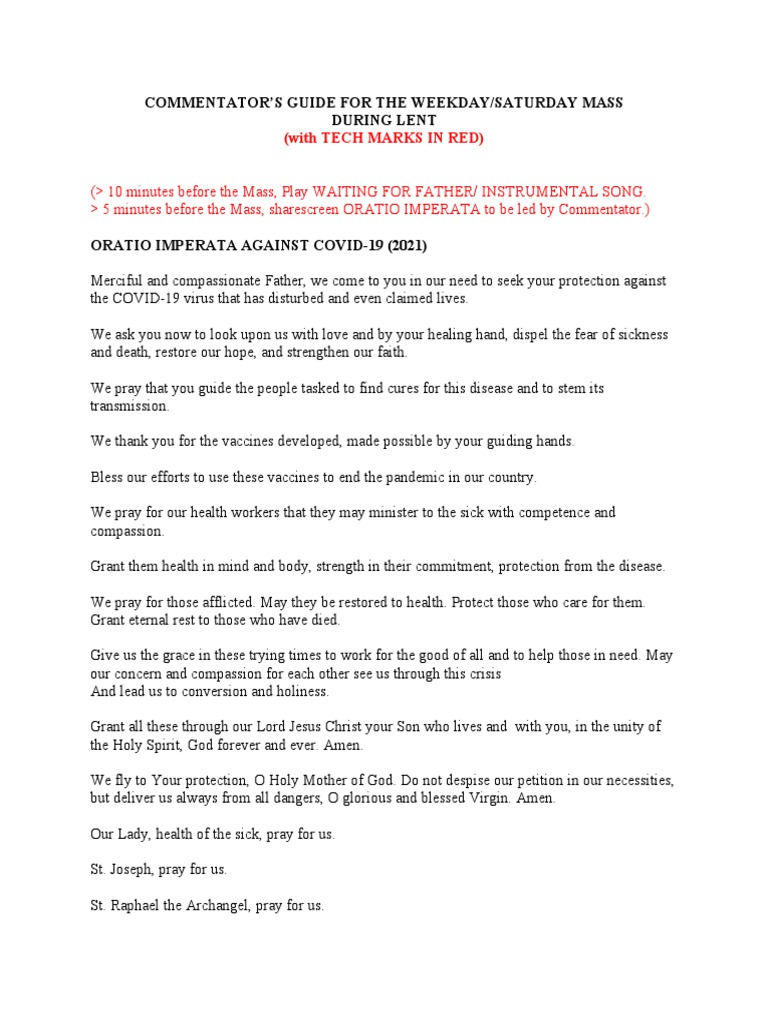 Weekday Mass Commentator's Guide | PDF | Mass (Liturgy) | Prayer