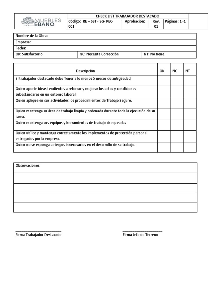 Re - Check List Trabajador Destacado | PDF