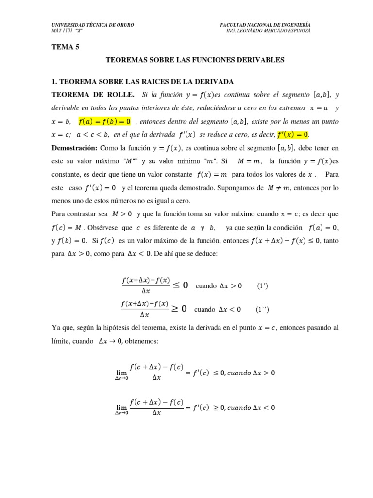 Teoremas Sobre Funciones Derivables | PDF | Análisis | Conceptos ...