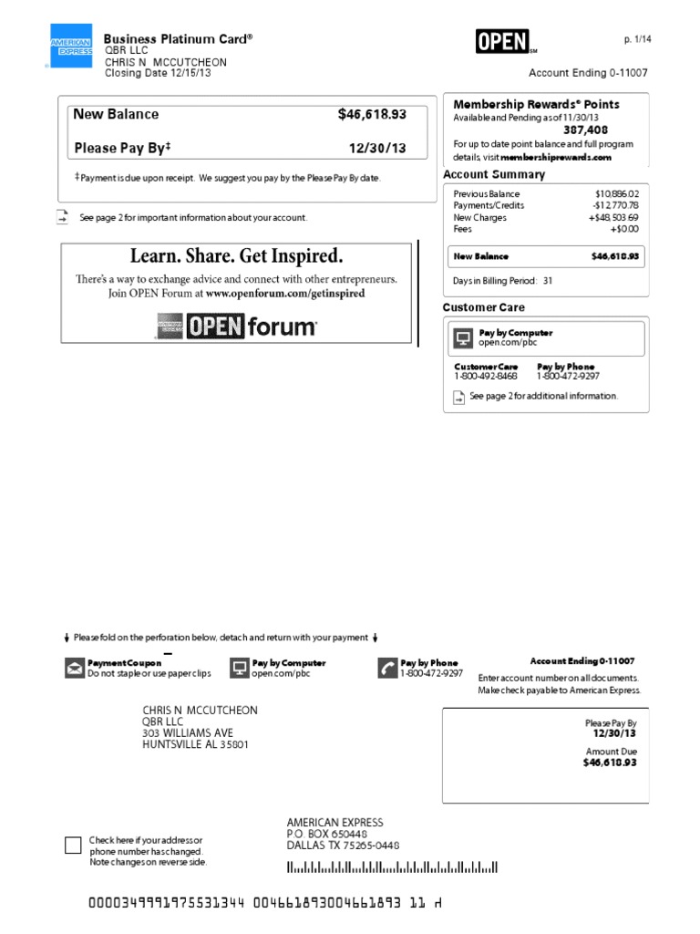 Document5 AMEX Dec 2013 | PDF | Cheque | Credit Card