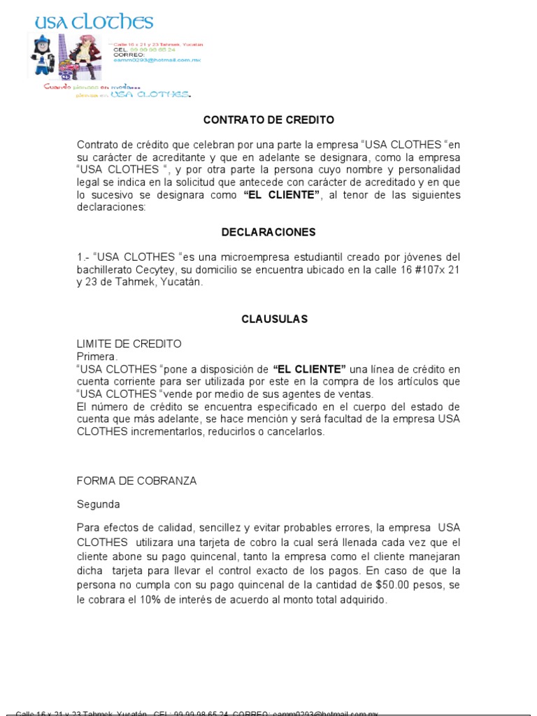 CONTRATO DE CREDITO | Pagos | Crédito (finanzas)