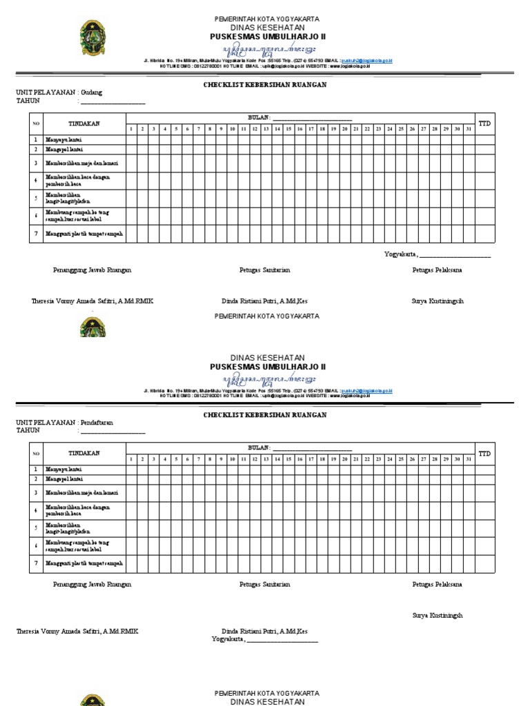Checklist Kebersihan Ruangan | PDF