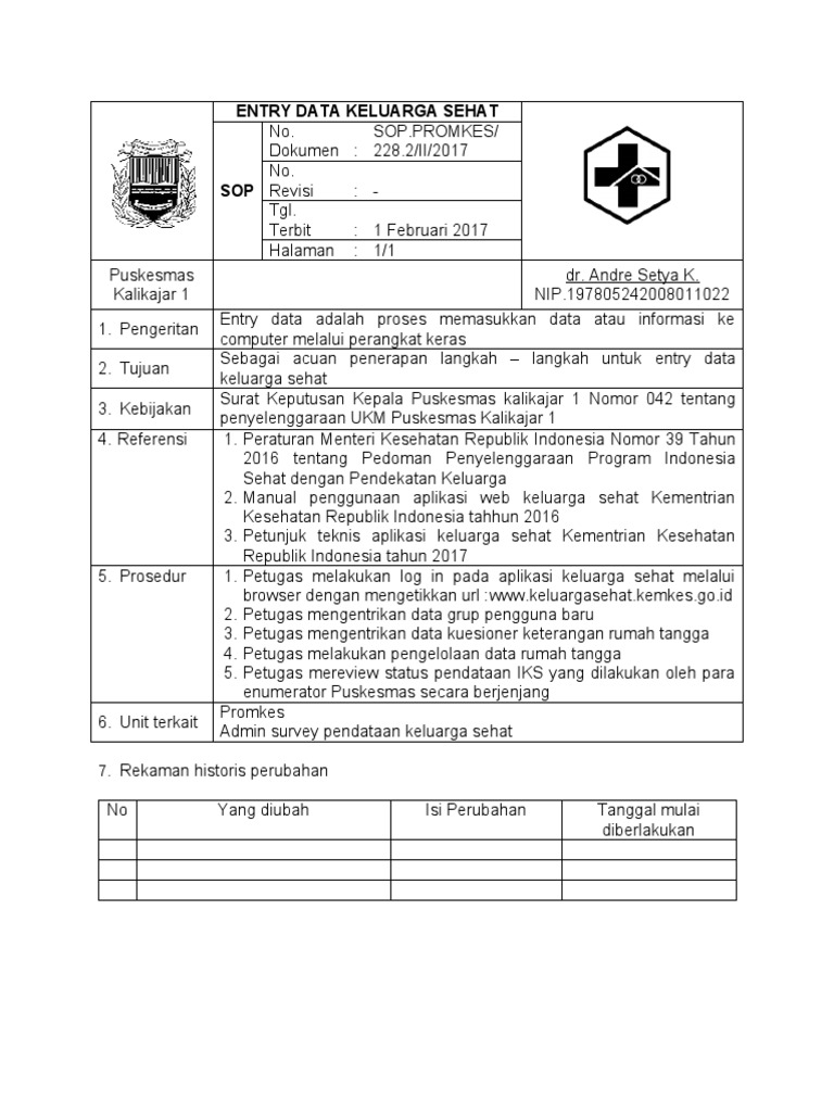 Sop Entry Data Keluarga Sehat | PDF