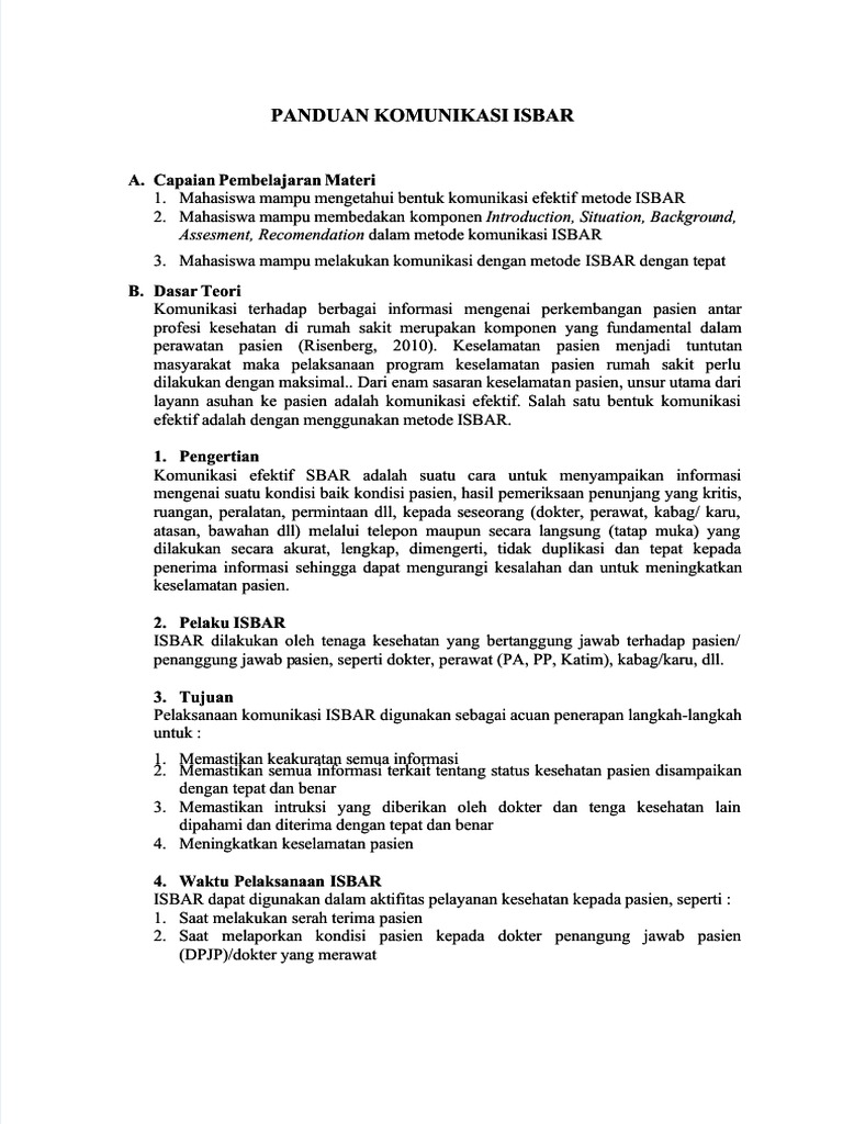 Panduan ISBAR untuk Mahasiswa | PDF