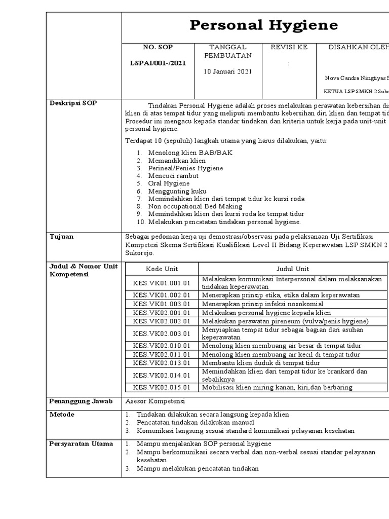 SOP Tindakan Personal Hygiene Pasien | PDF | Sains & Matematika