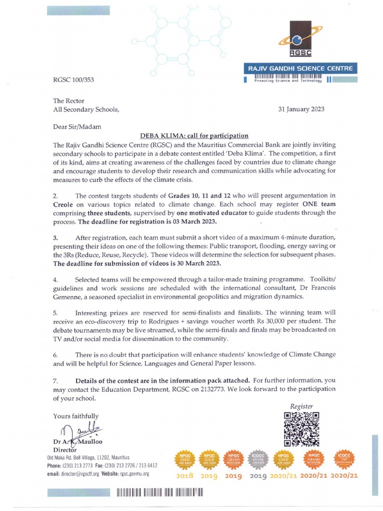 DEBA KLIMA - Official letter to schools | PDF